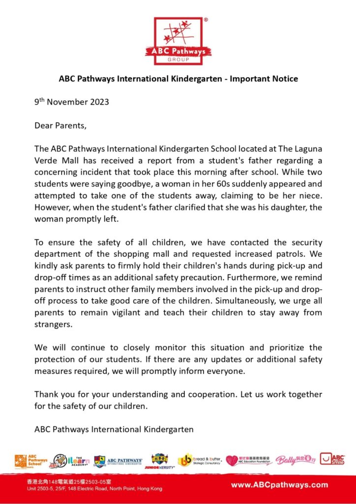 ABC Pathways International Kindergarten - Important Notice - ABC Pathways